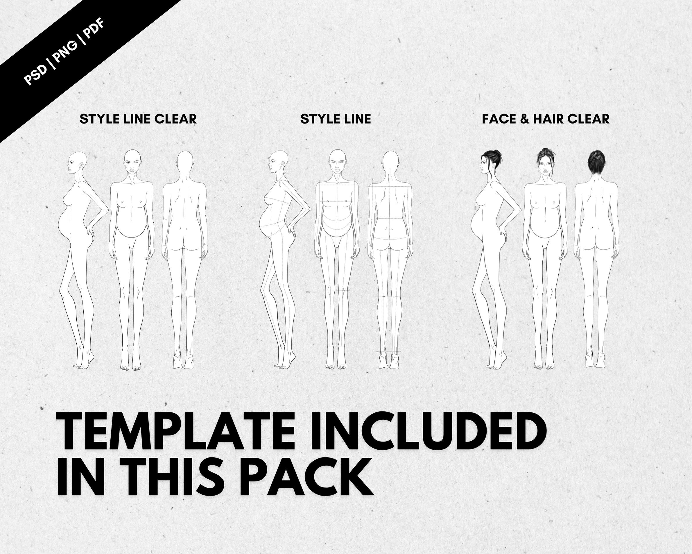 Maternity Fashion Figure / Pregnancy croquis template Front - Etsy Italia