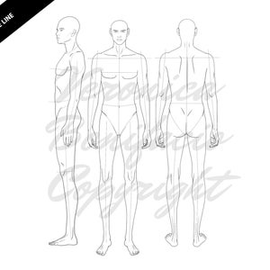 Fashion Figure Croquis Template • Front, Side and Back Straight Pose ...