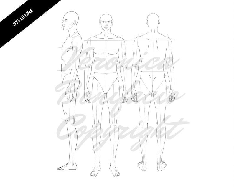 Fashion Figure Croquis Template • Front, Side and Back Straight Pose ...