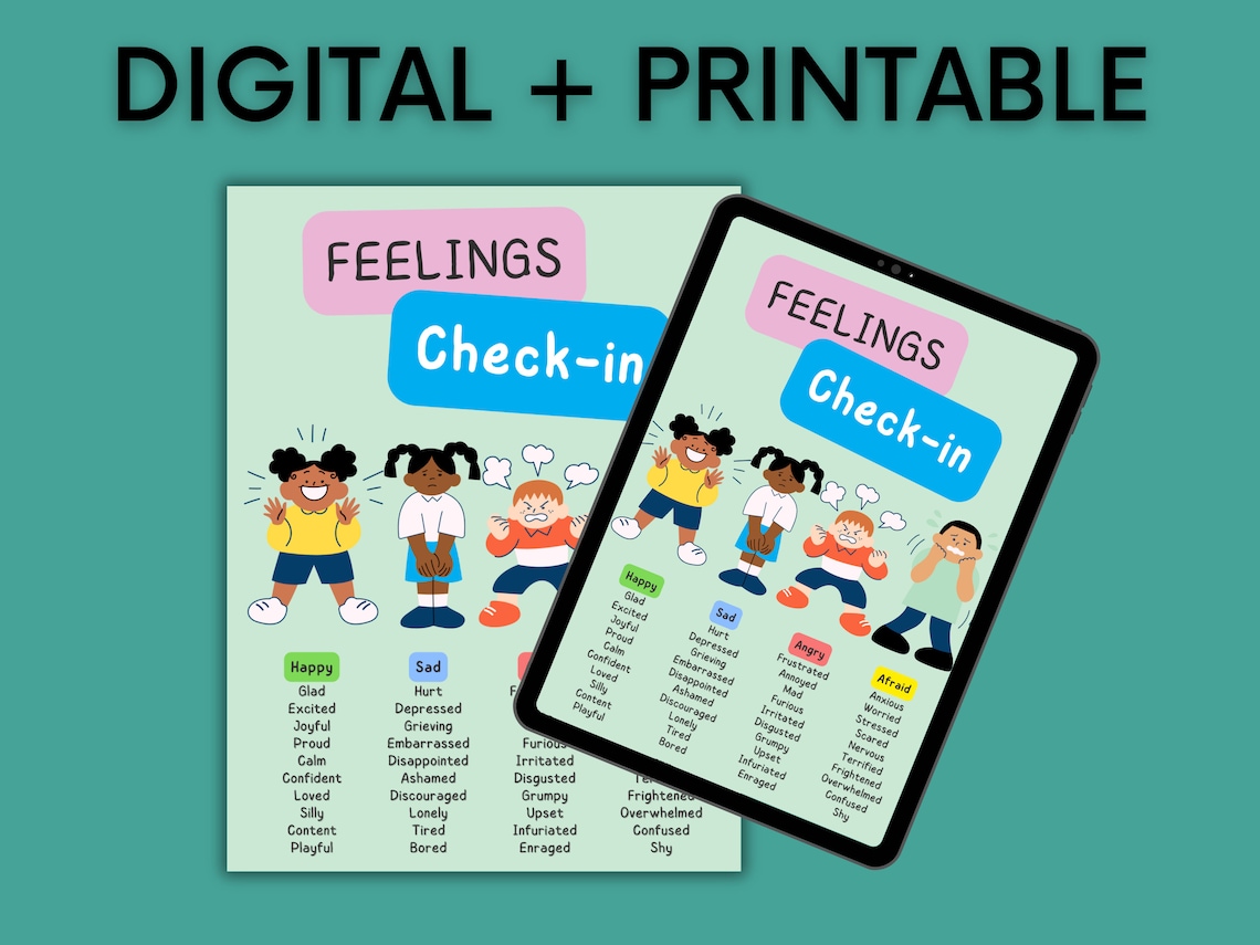 Feelings Check-in Chart, Emotions Poster, Feelings Chart, Emotion ...