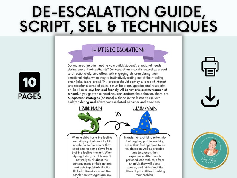 De-escalation Guide, Social Emotional Lesson, Scripts, and Techniques ...