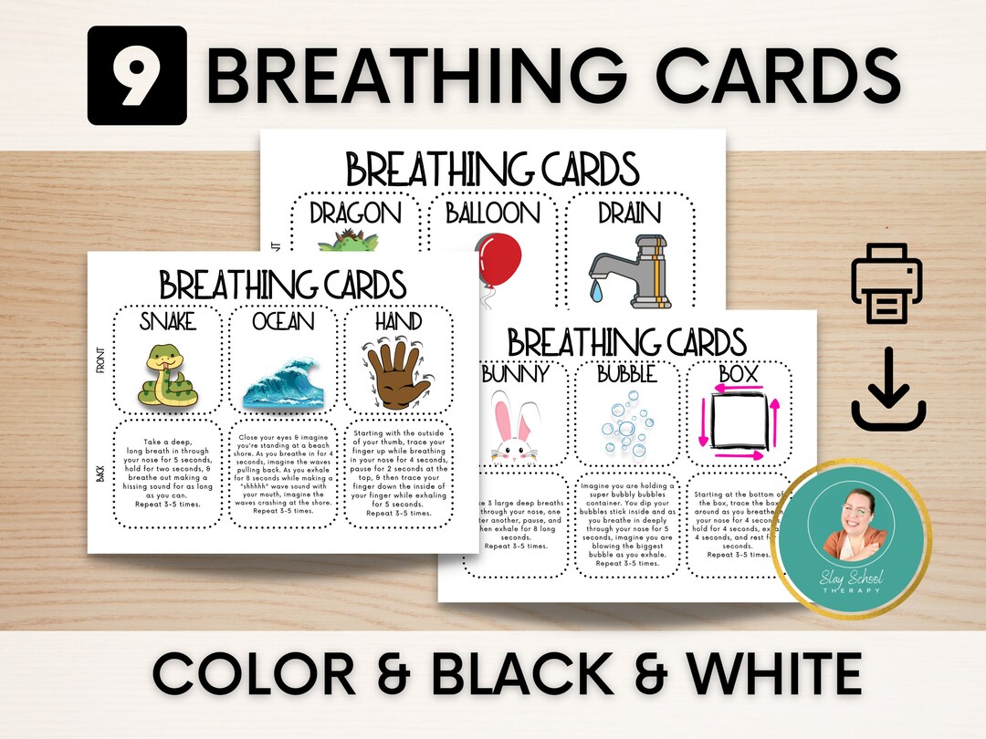 9 Kid-friendly Breathing Cards, Coping Skills, Coping Cards, Anxiety ...