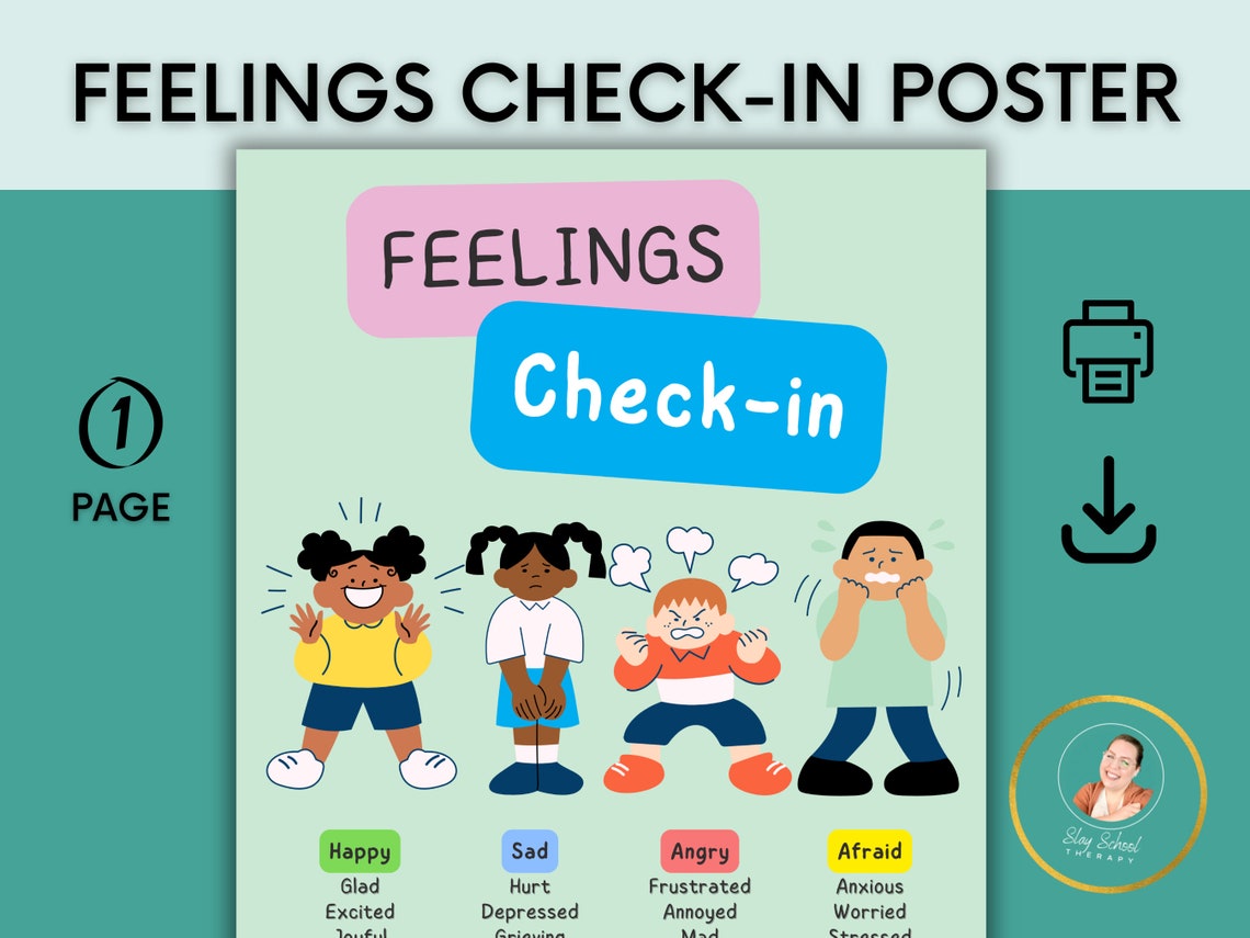 Feelings Check-in Chart, Emotions Poster, Feelings Chart, Emotion ...