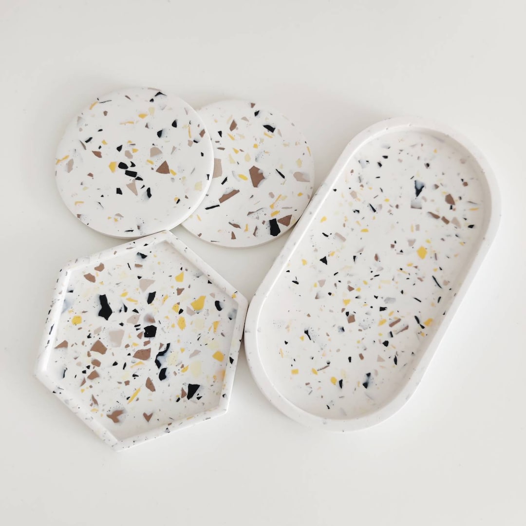 Neutral Terrazzo Decorative Valet Trays and Coasters Set, Concrete ...