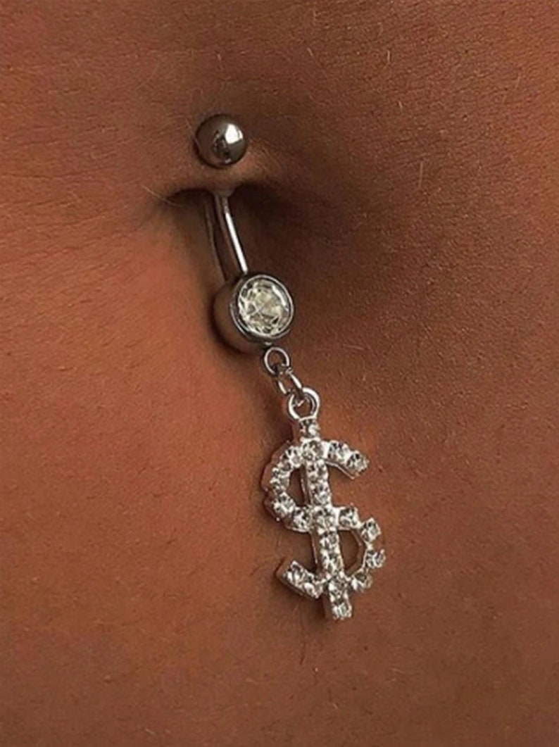 Sexy Dollar Sign Navel Piercing Belly Button Rings Bar Crystal ...