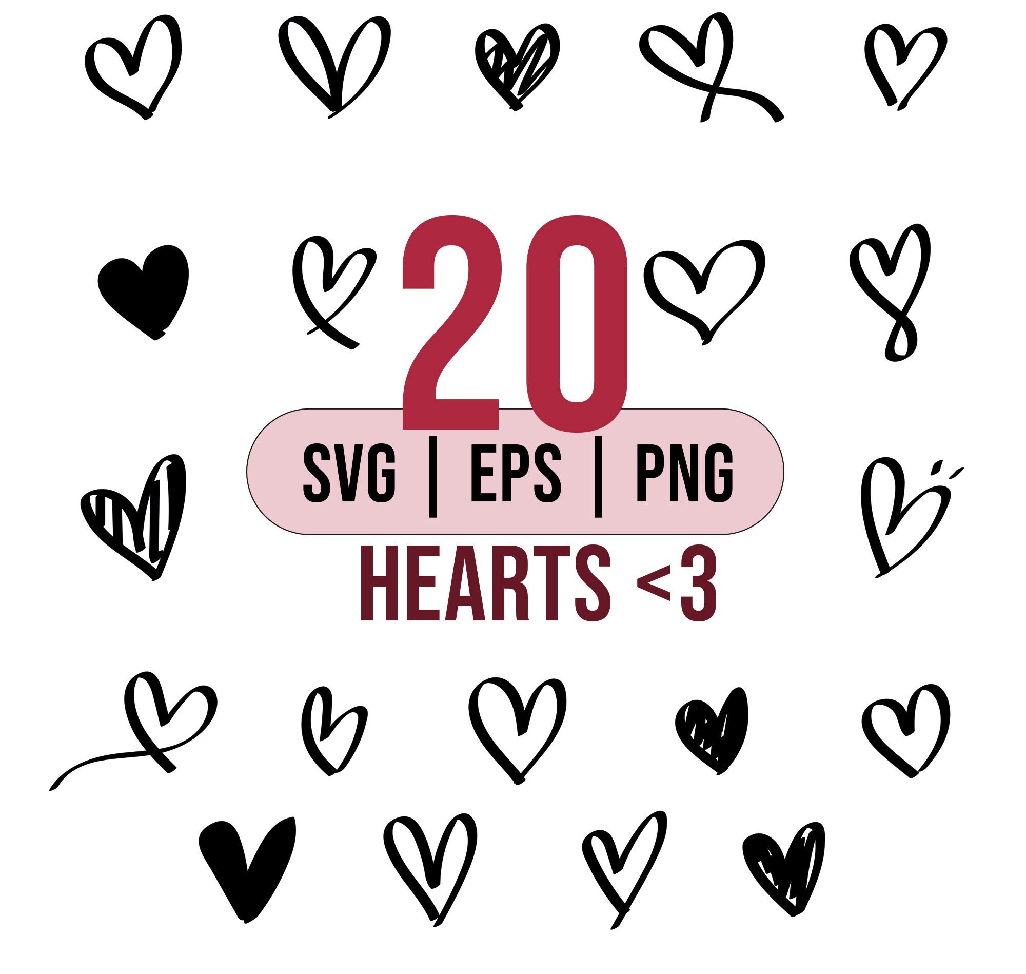 Heart Svg Bundle, Heart Svg, Hand Drawn Look Heart Svg, Doodle Heart ...