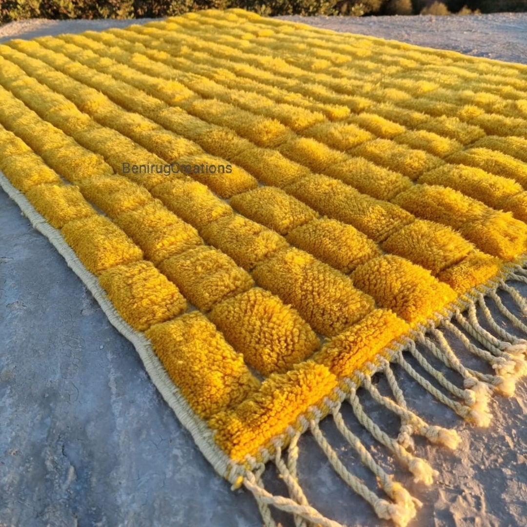 Yellow Moroccan Chess Rug Natural Wool Custom Order for All Sizes ...