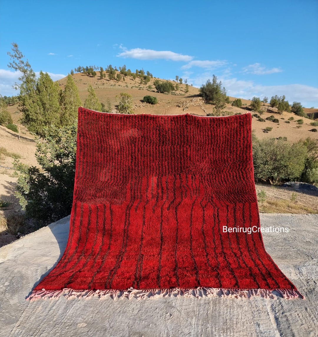 Red Brown Striped Moroccan Rug,moroccan Berber Rug,modern Beni Ourin ...