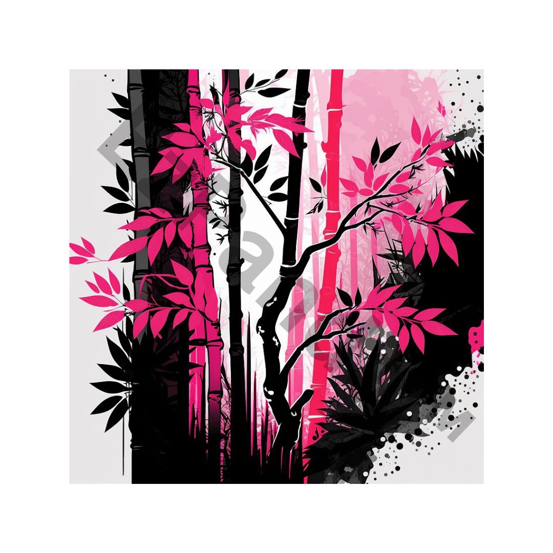 Ezpanda™ Neon Pink Watercolor Bamboo Shoots | PNG - Vibrant Hand ...
