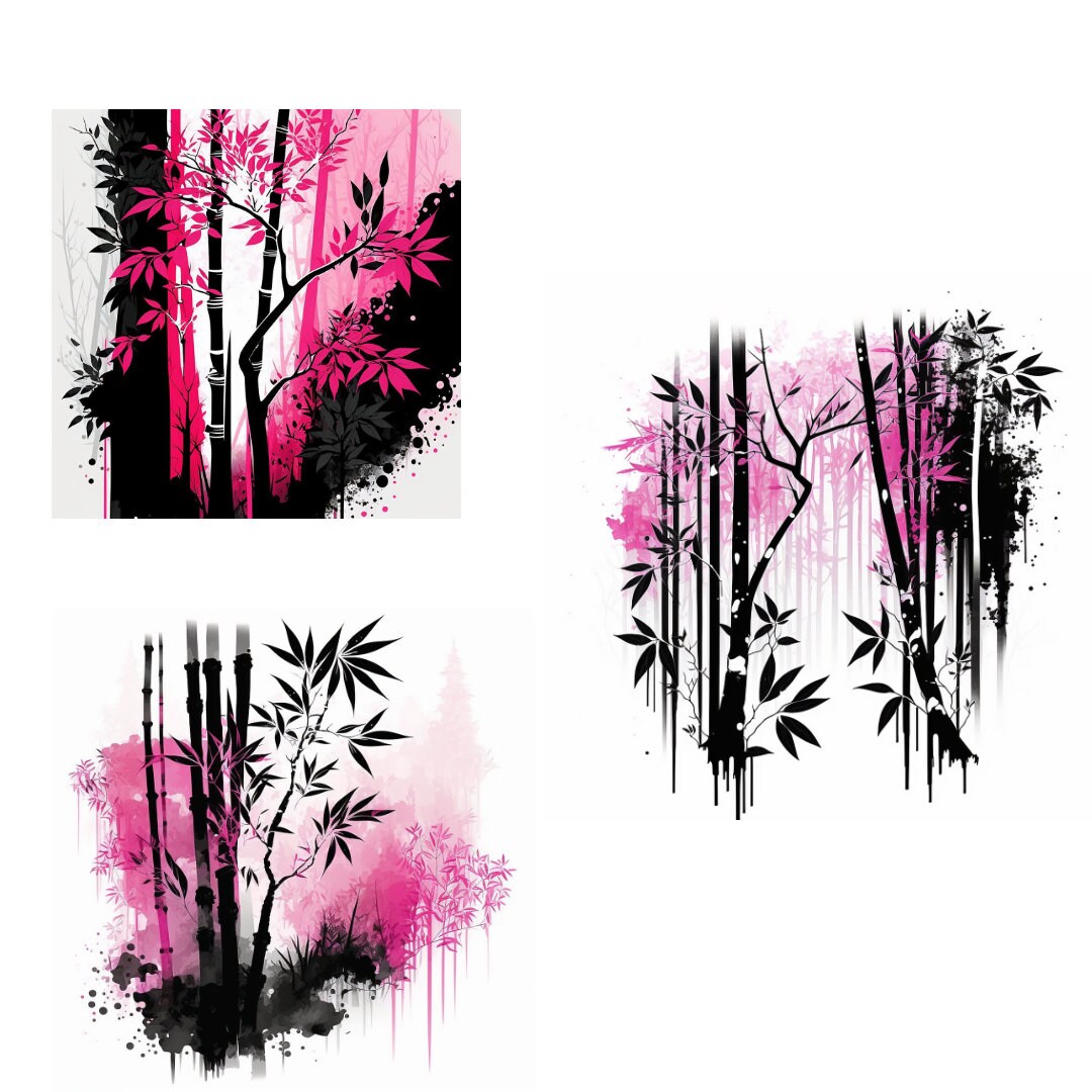 Ezpanda™ Neon Pink Watercolor Bamboo Shoots | PNG - Vibrant Hand ...