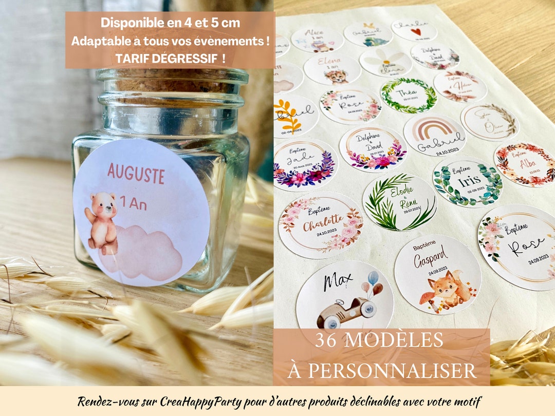 Personalized Self-adhesive Labels decreasing 4 Cm and 5 Cm, for Wedding ...