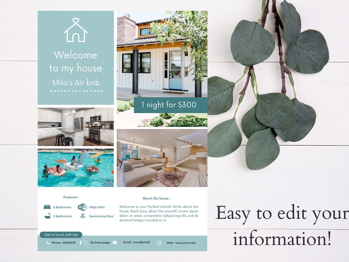 Air Bnb Green Flyers - Editable in Canva. Host Air Bnb Rentals Flyers ...