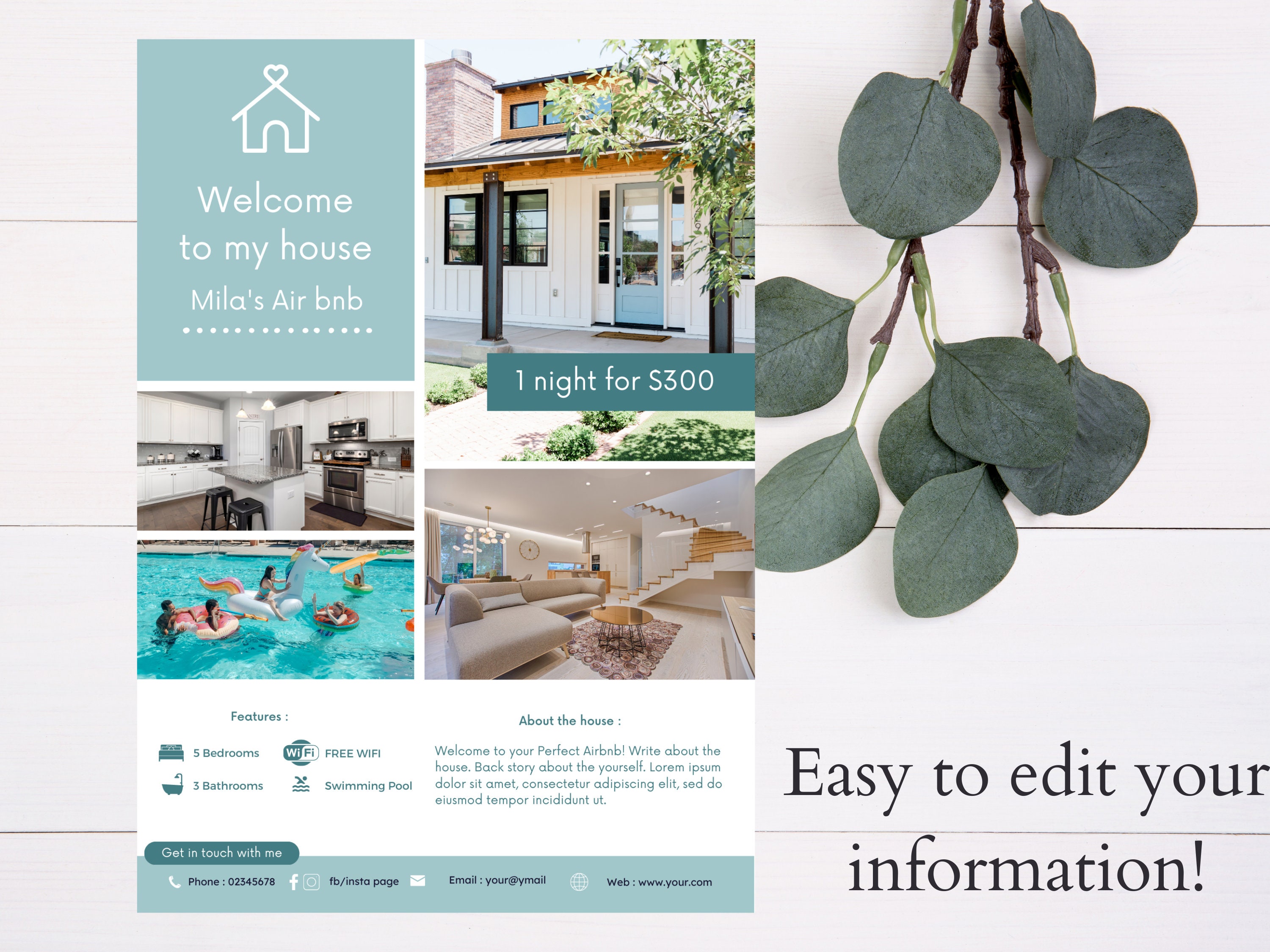 Editable Air BNB Flyer Template: Green Host Rental Design (canva) - Etsy