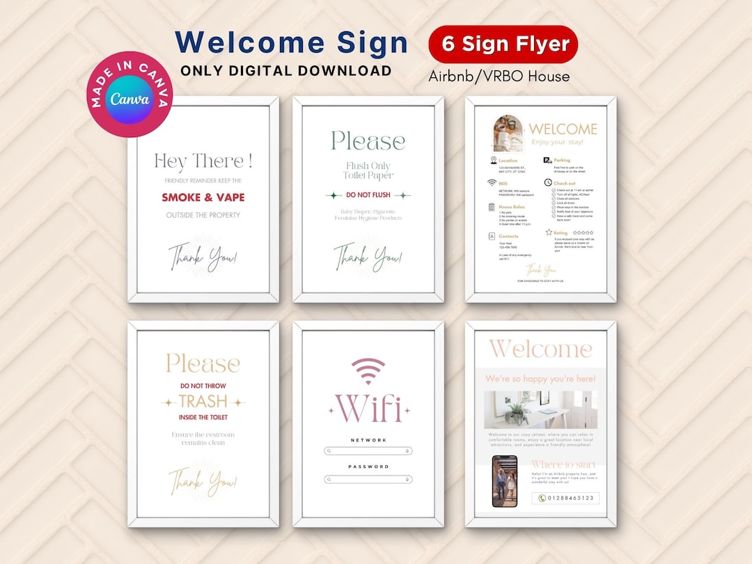 Airbnb Sign, Welcome Poster Template, Canva Template, VRBO, Editable ...