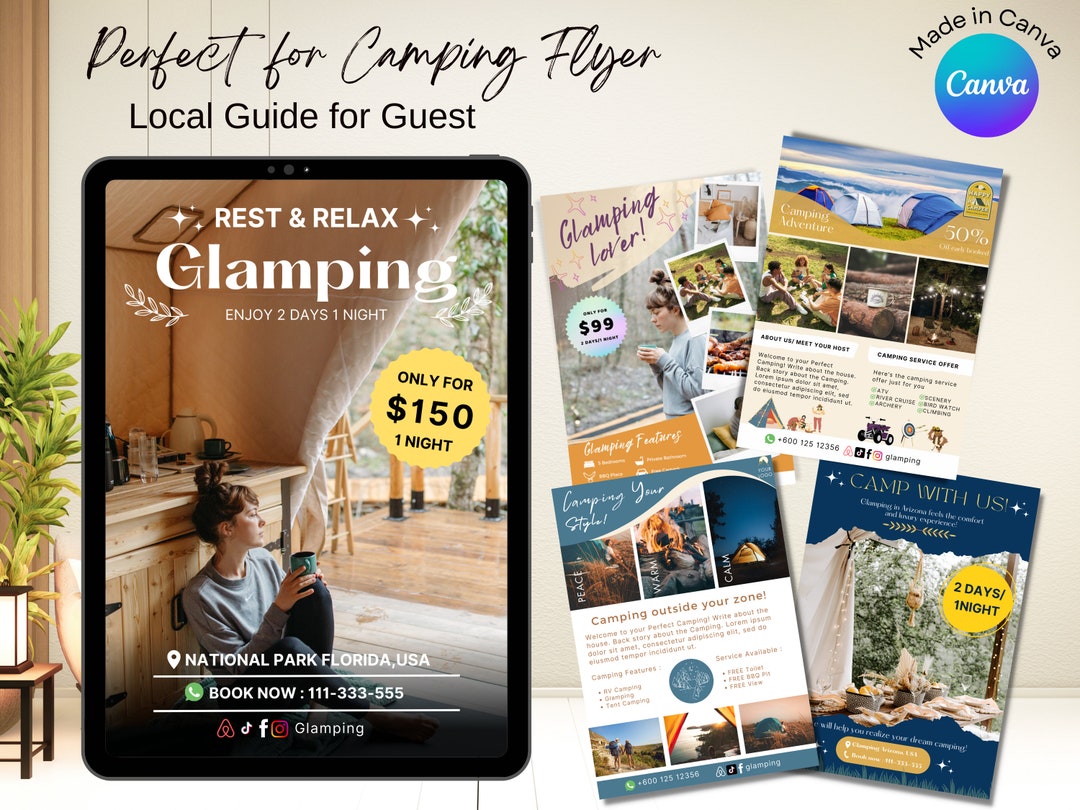 Camping or Glamping Flyer Editable in Canva. Host Rentals - Etsy