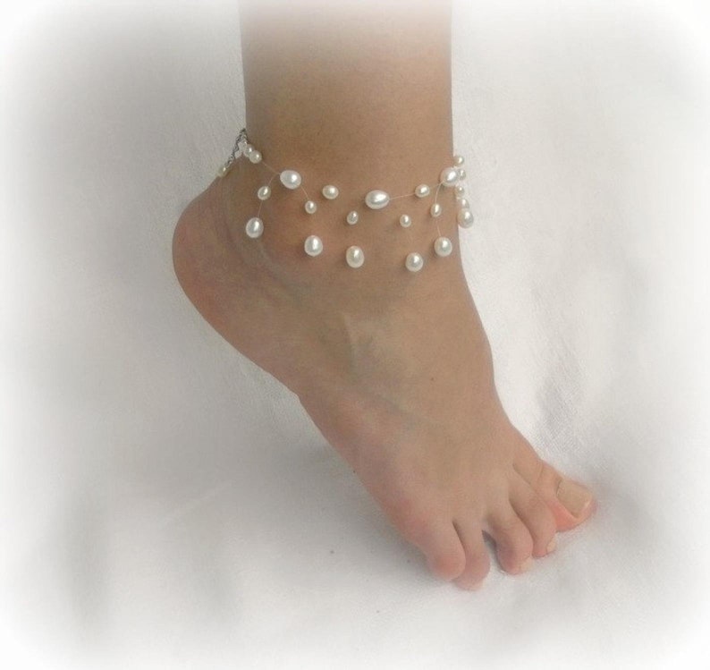 Wedding Anklet Floating Pearl, White Freshwater Pearls, Silver Clasp - Etsy