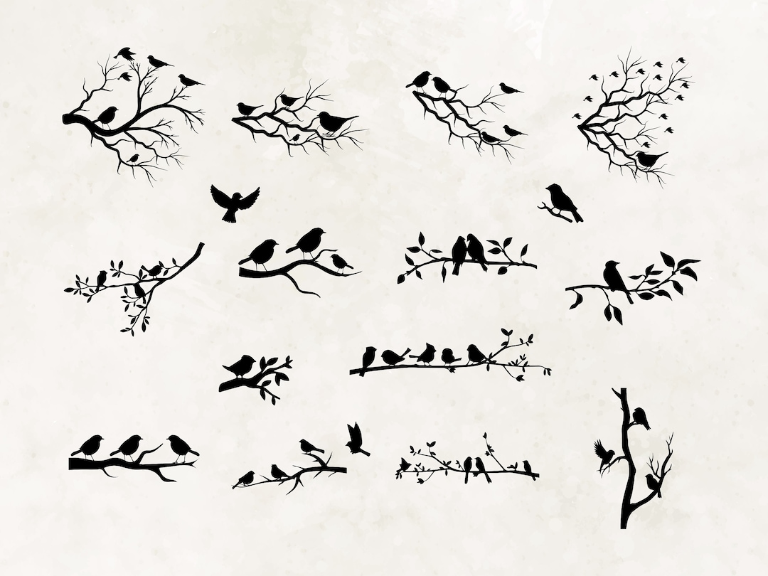 Birds Svg| Birds on Branches Svg| Bird Silhouette| Birds and Branch ...