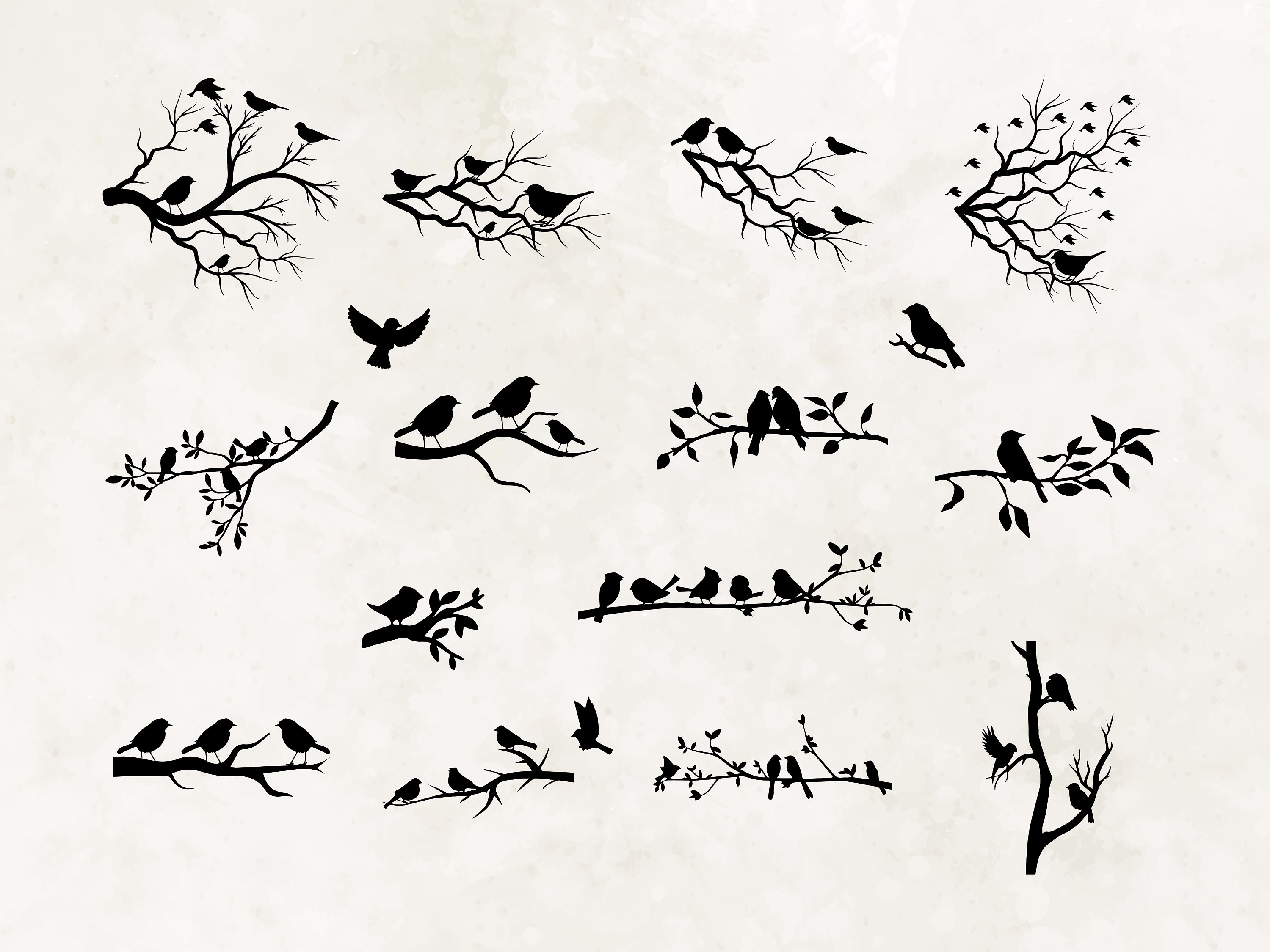Birds Svg Birds on Branches Svg Bird Silhouette Birds and Branch Flock ...