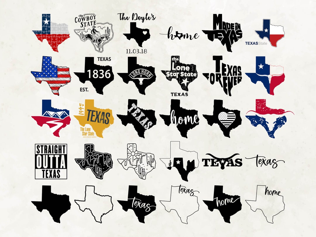 Texas SVG Bundle| Hand Drawn Vector Silhouette| Texas Outline SVG ...