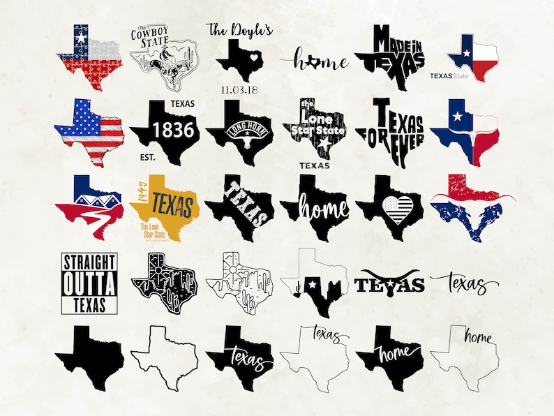 Texas SVG Bundle| Hand Drawn Vector Silhouette| Texas Outline SVG ...