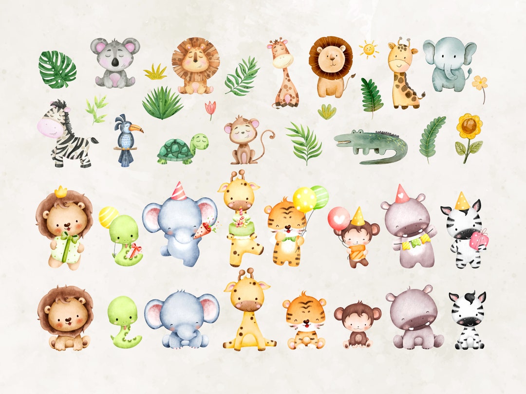 Safari Baby Animals Watercolor Clipart| Safari Animals Svg| Zoo Animals ...