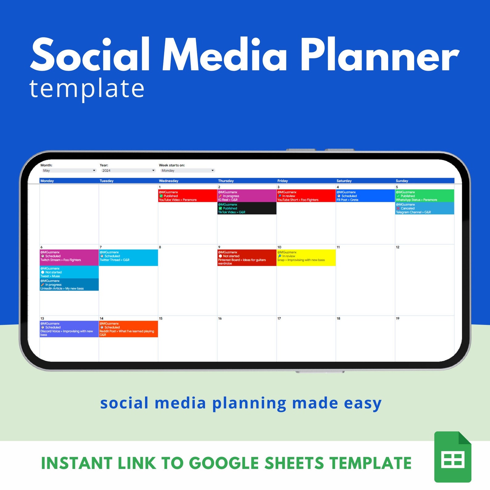 Social Media Content Calendar Sheets Template to Plan Your Social Media ...