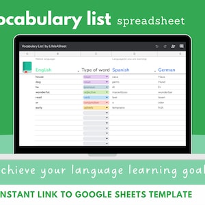 Vocabulary List Spreadsheet Template to Help You to Reach Your Language ...