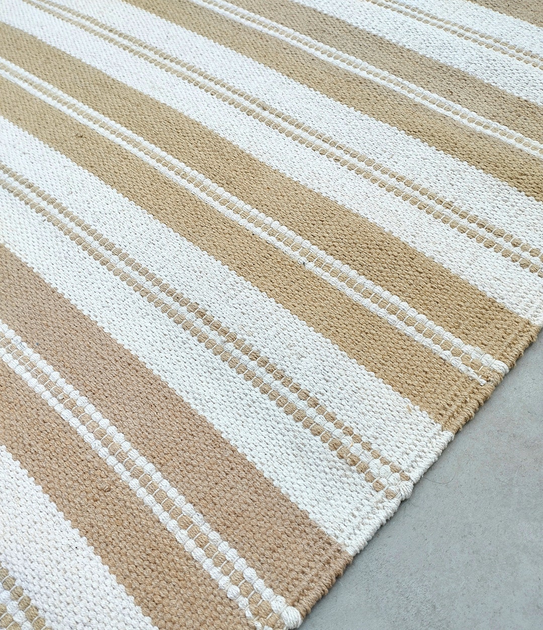 Flatweave Striped Cotton Rug,beige White Cotton Area Rug Bohemian Decor ...