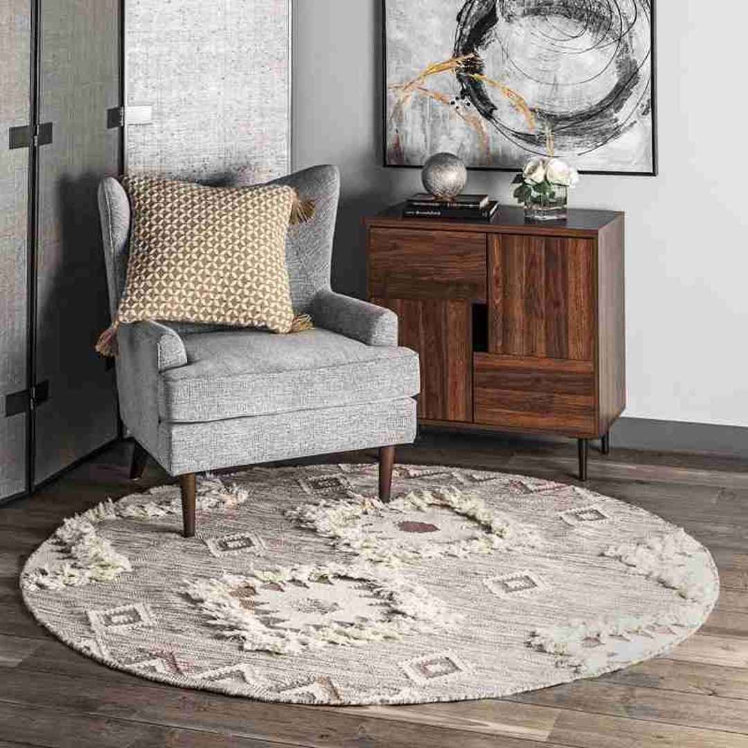 Soft Moroccan Shaggy ,boho Round Rug Handwoven Boho Wool Round Rug ...