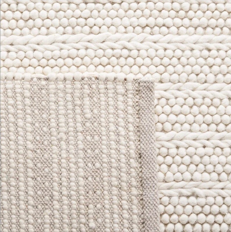 Cozy Elegance-hand Knitted Chunky, Wool Area Rug, Ivory/off-white, Loop ...