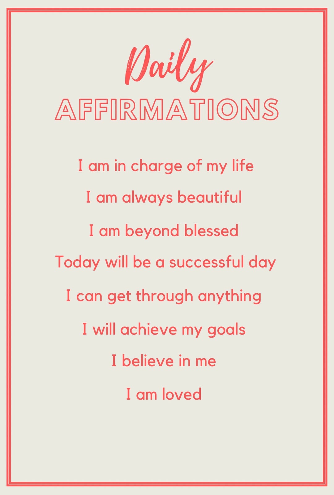 Daily Affirmations Print | Daily Affirmations Wall Art - Etsy