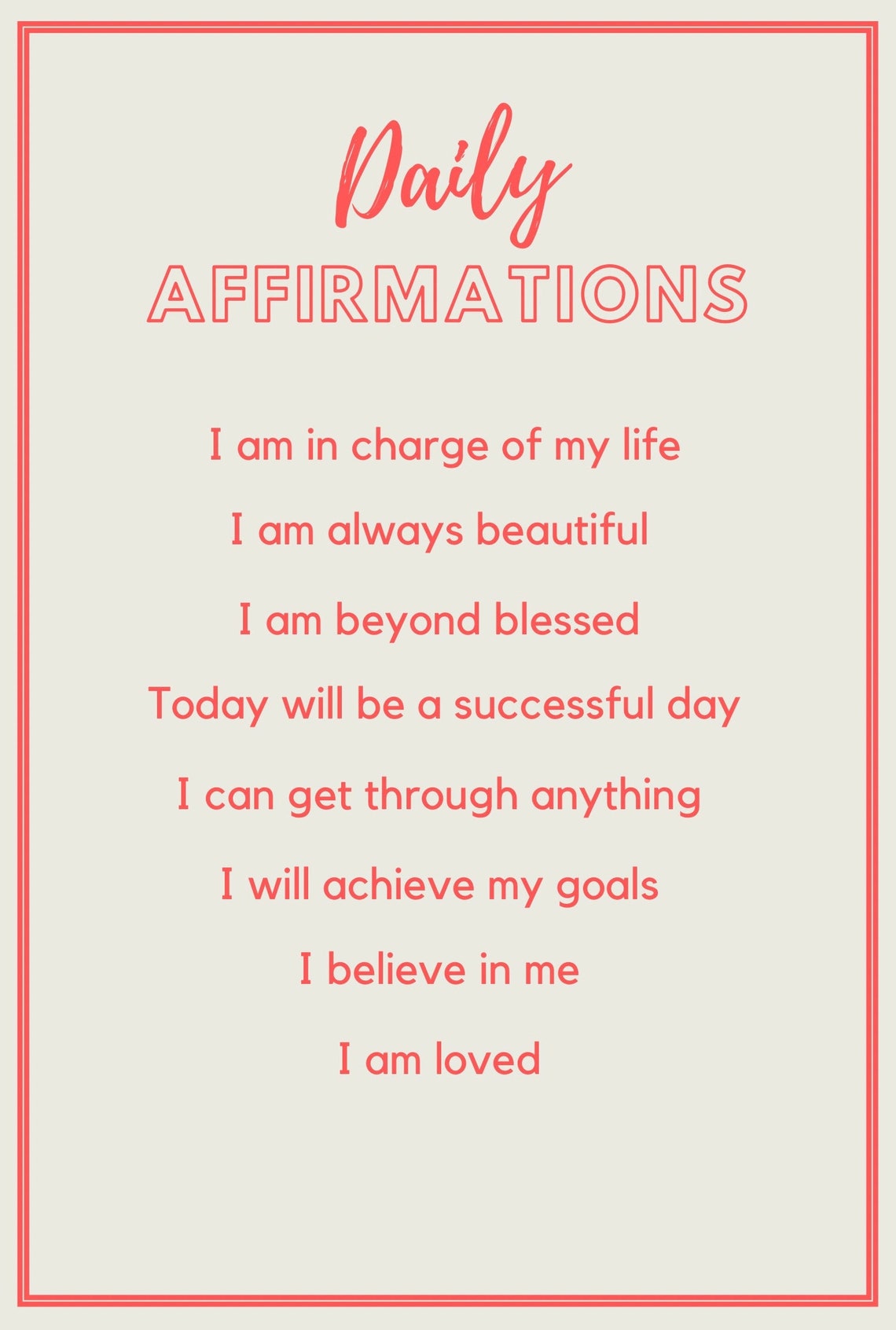 Daily Affirmations Print | Daily Affirmations Wall Art - Etsy