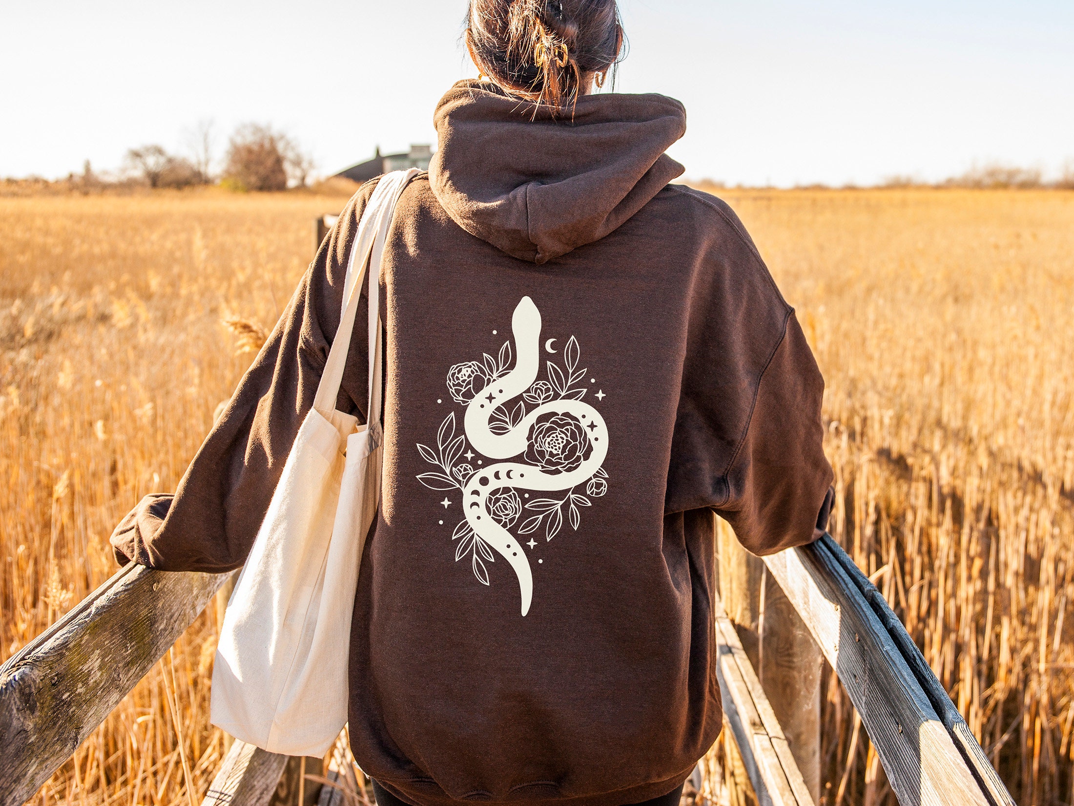 Snake Hoodie Back Print Line Art Floral Snake Hoodie - Etsy