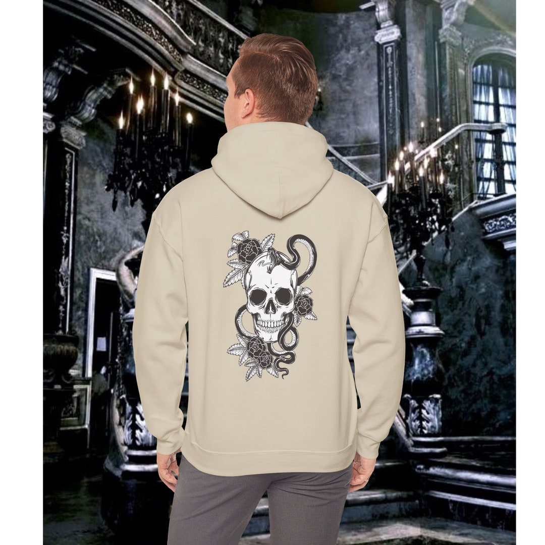 Snake Hoodie, Gothic Clothing, Back Print Hoody Floral Serpent Skull ...