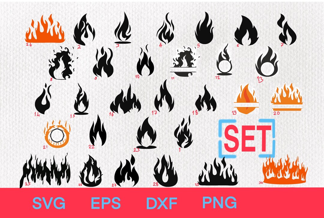 Flames SET | Fire and Flames | Fire SVG BUNDLE | Fire Monogram Set | 30 ...