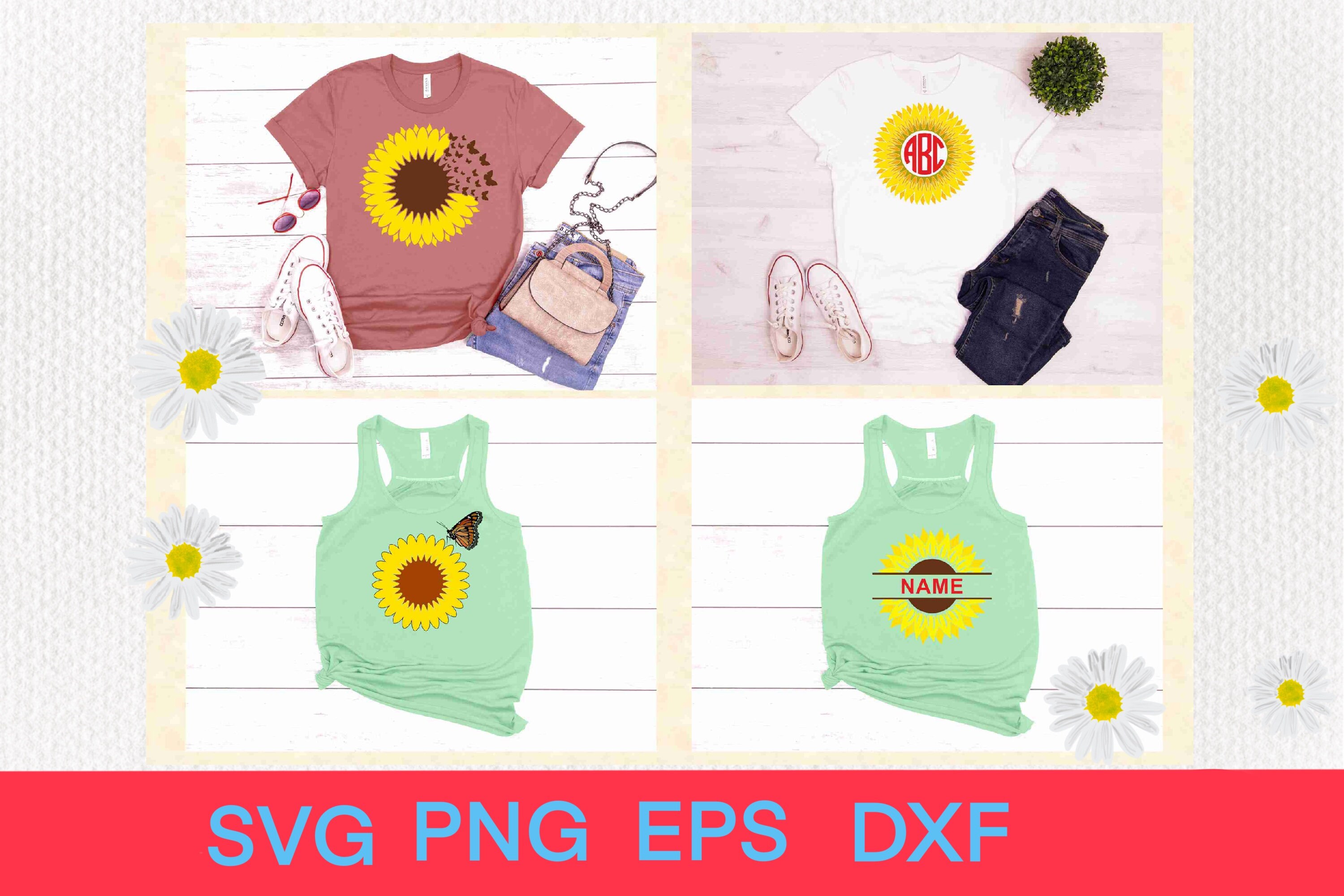 Sunflower Svg Bundle | Sunflower Split Svg | Sunflower and Butterflies ...