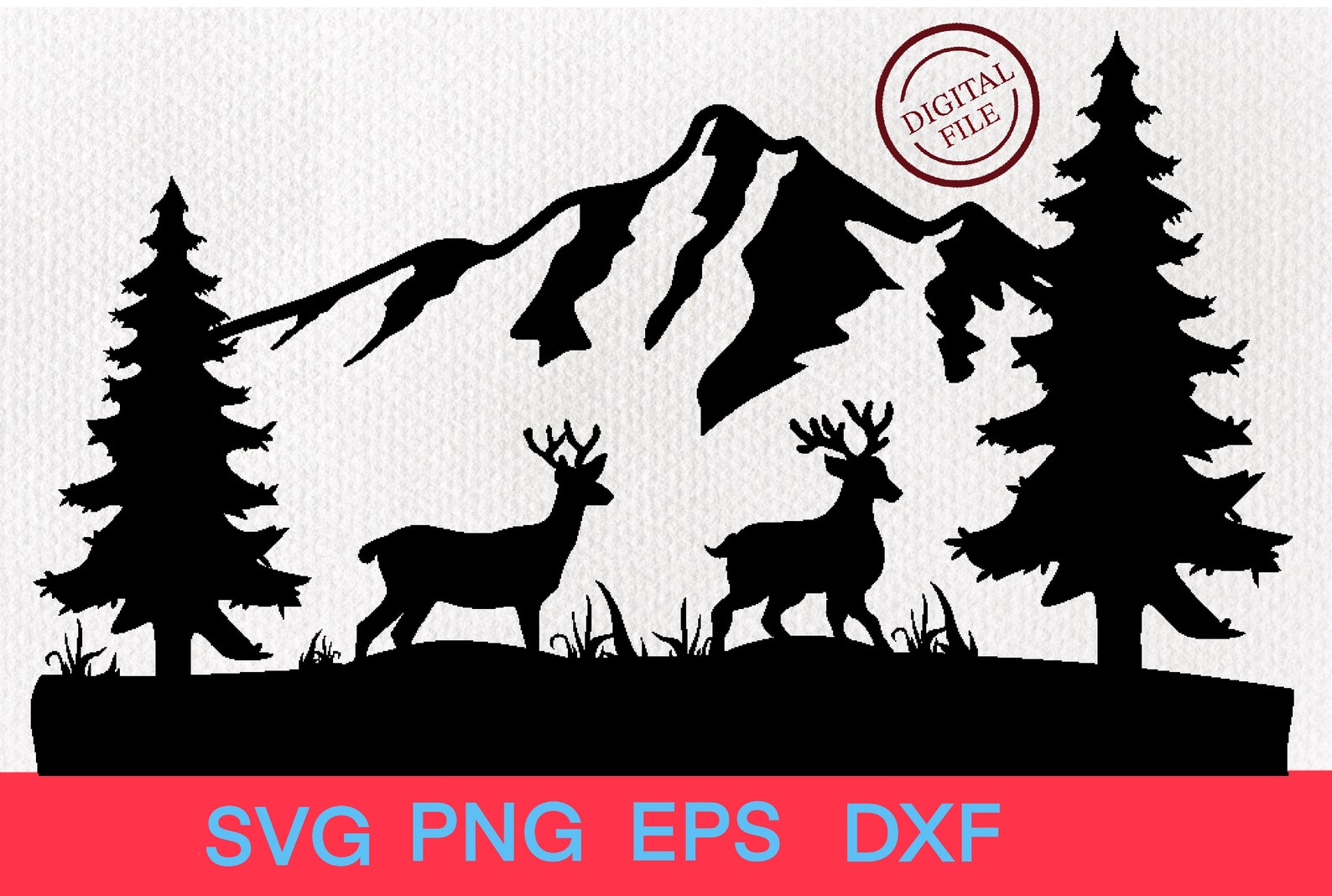 Deer Scene Deer Silhouettes Scene Deer Svg Snowy Mountain Silhouette ...