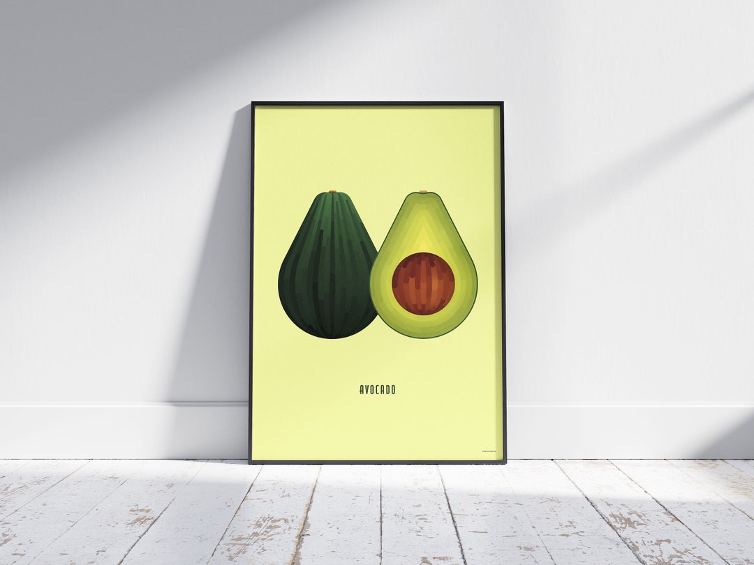 Avocado Wall Art Green Kitchen Decor Fruit Poster Modern Botanical Food ...