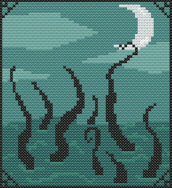 Kraken 'hug the Moon' Pdf Cross Stitch Pattern DMC - Etsy