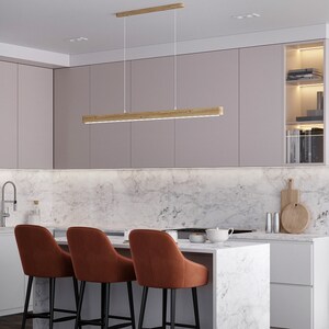 Linear Wood Chandelier Lighting in Solid Oak, Elegant Pendant Light for ...