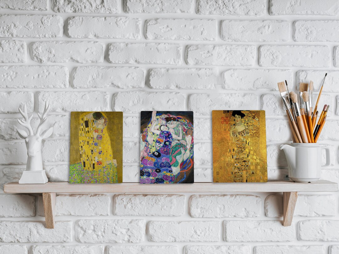 Gustav Klimt 3 Piece Tiny Canvas Wall Art Set, Small Mini Canvas Home ...