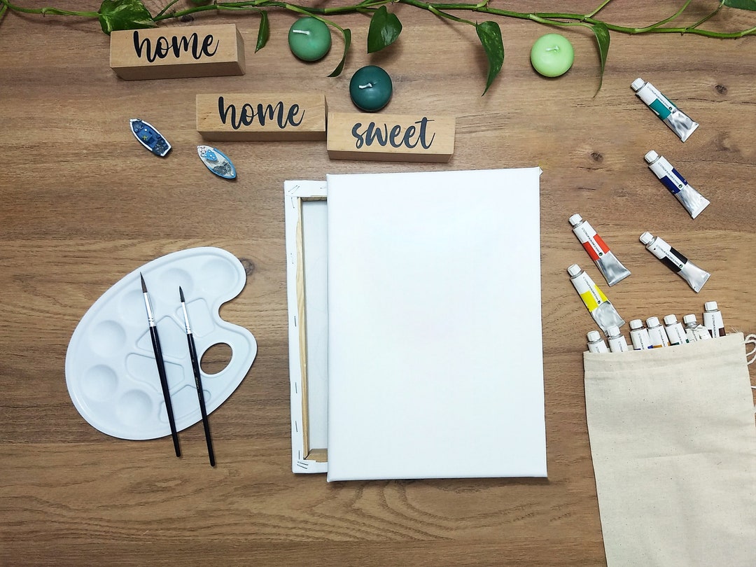 Stretched Blank Canvas Painting Kit, Acrylic Art Supplies Painting Set ...