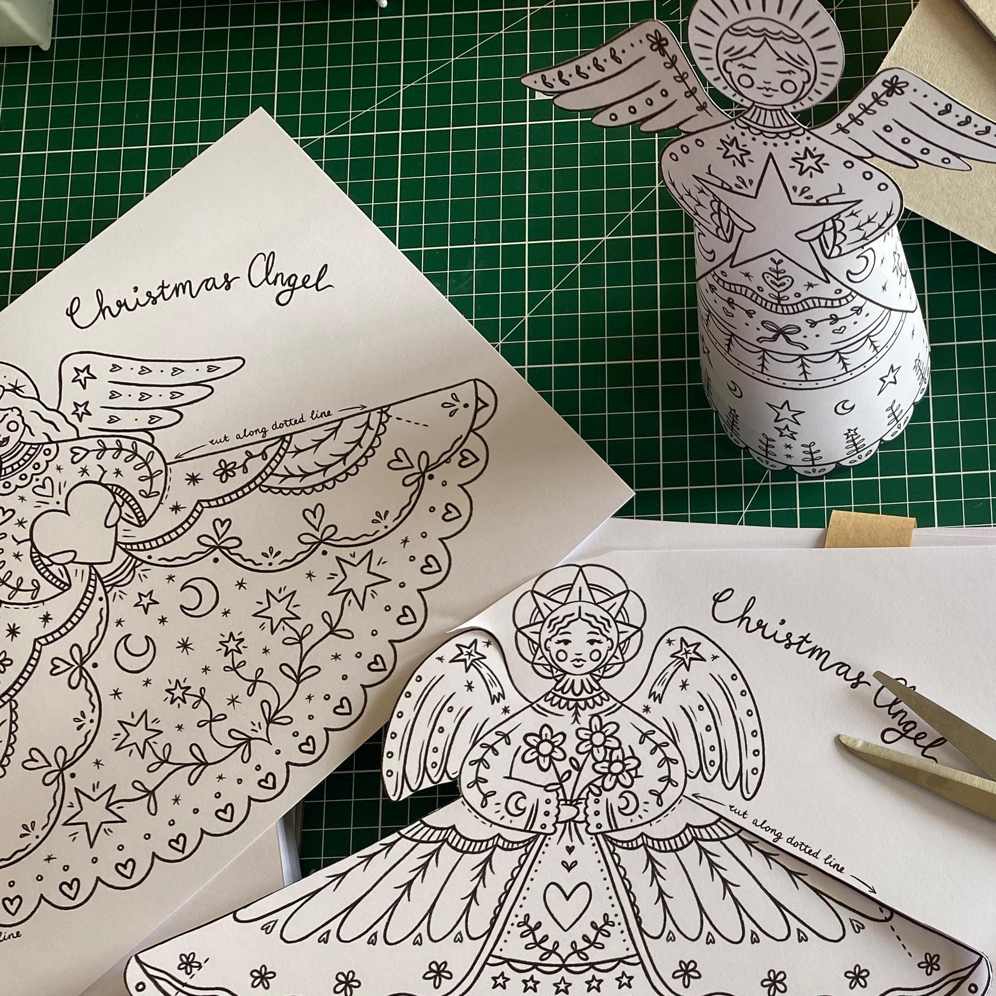 Printable Christmas Angel Set • DIY Cut & Fold Paper Craft • Instant ...