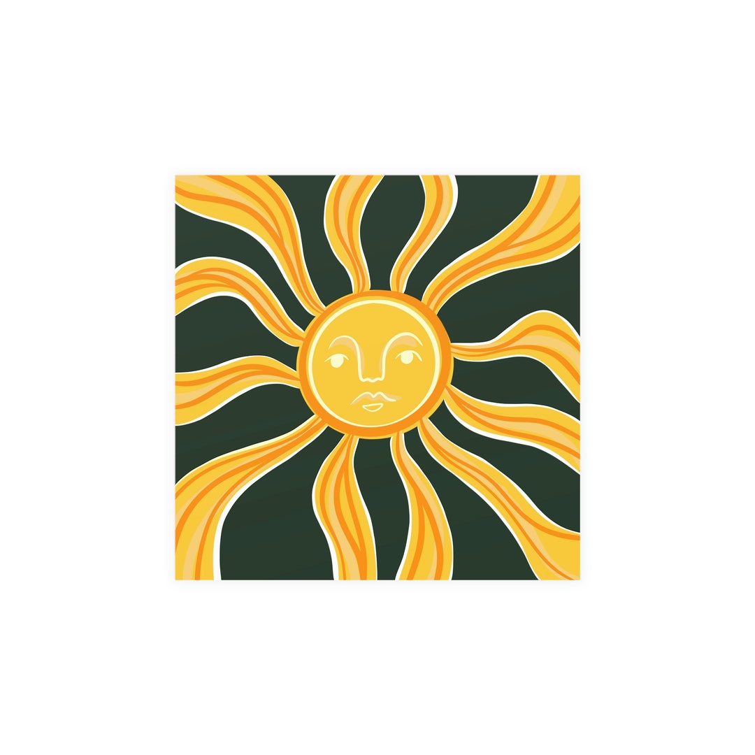 Radiant Sun Art Print With Flowy Beams and a Happy Face - Etsy