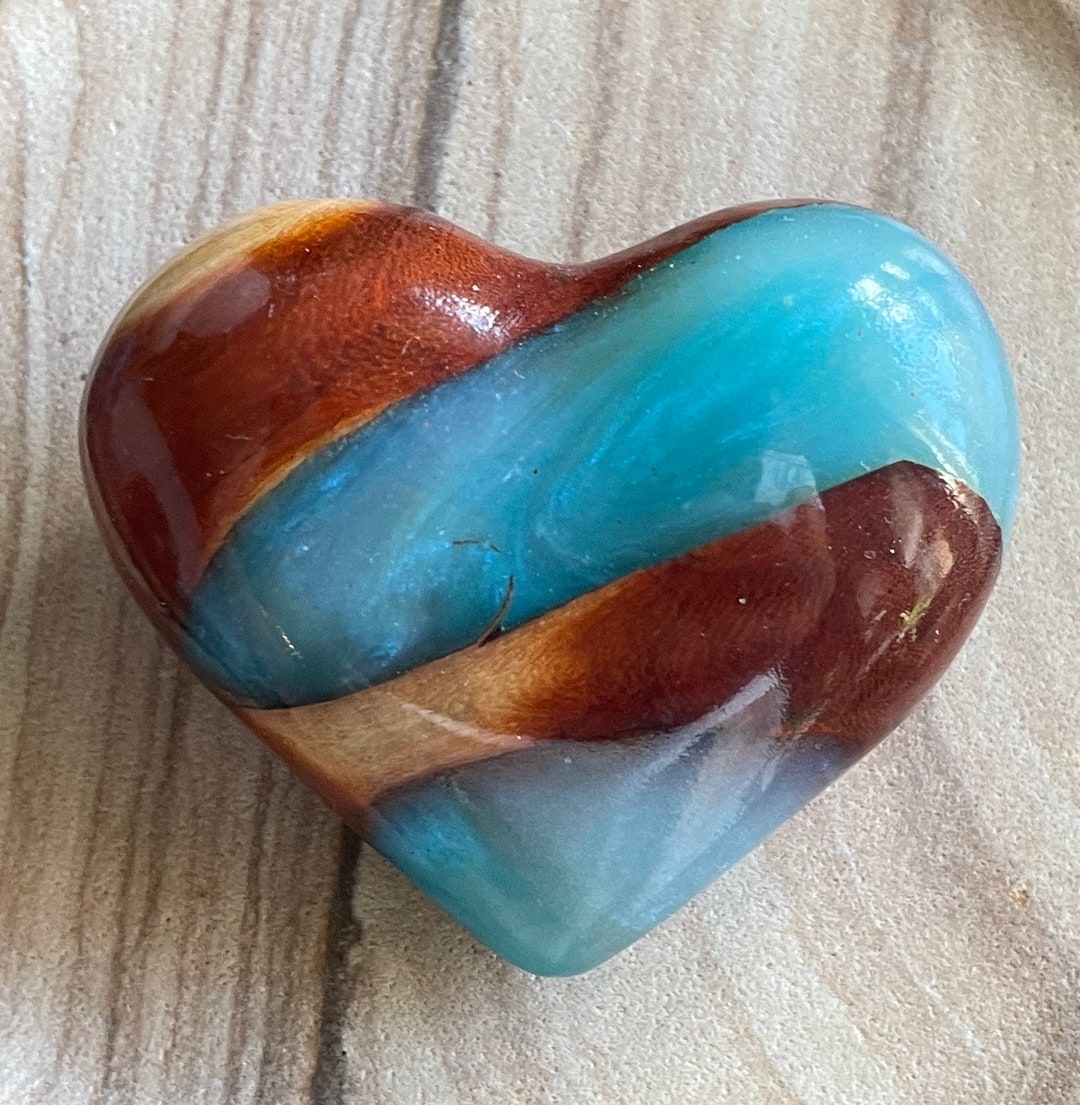 Ocean Blue Inlayed Resin and Wood Exotic Heart - Etsy