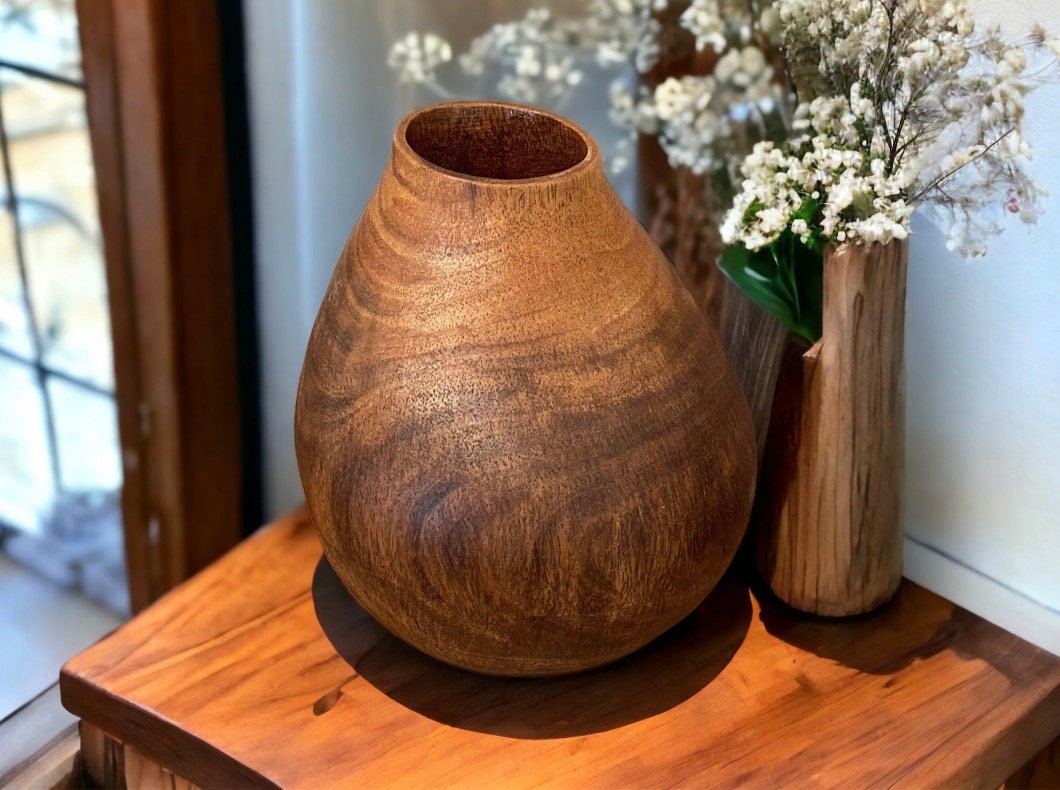 Hand Carved Wood Vase - Etsy