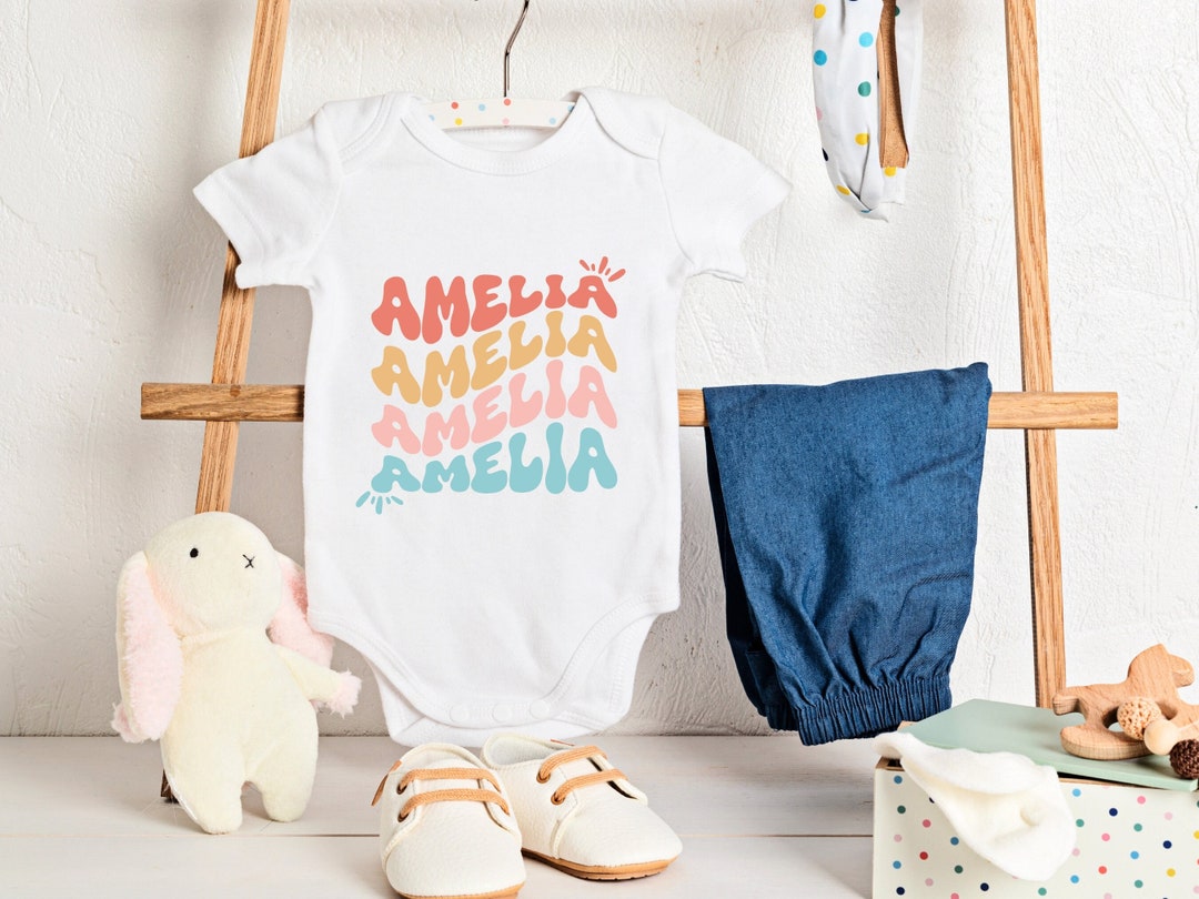 Amelia Baby Onesie, Name Reveal Baby Bodysuit, Newborn Gift, Cute Baby ...
