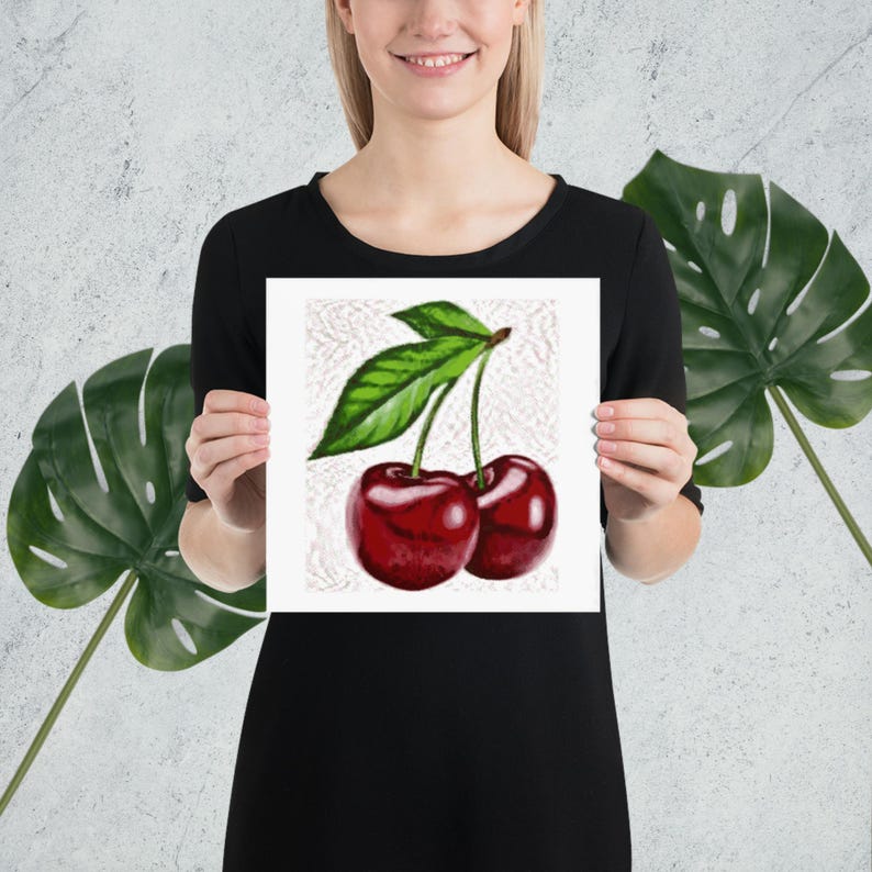Pixel Art - Cherries Poster - Etsy
