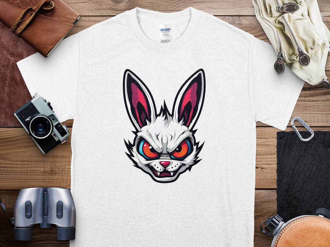Crazy White Rabbit Cartoon Tattoo-style T-shirt - Etsy