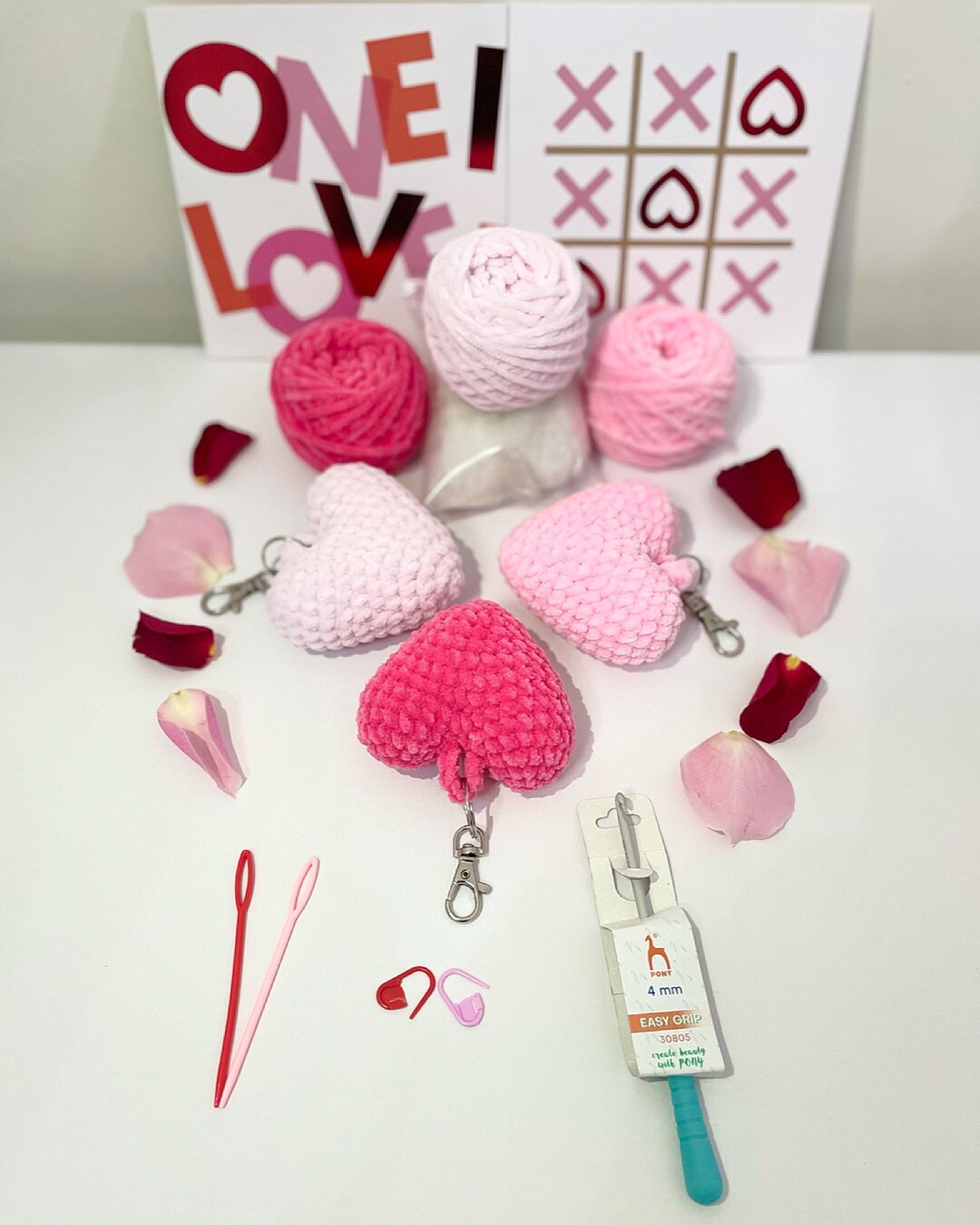 Crochet 3 Large Heart Keyring Kit, Make Your Own Keychain Kit & Pattern ...